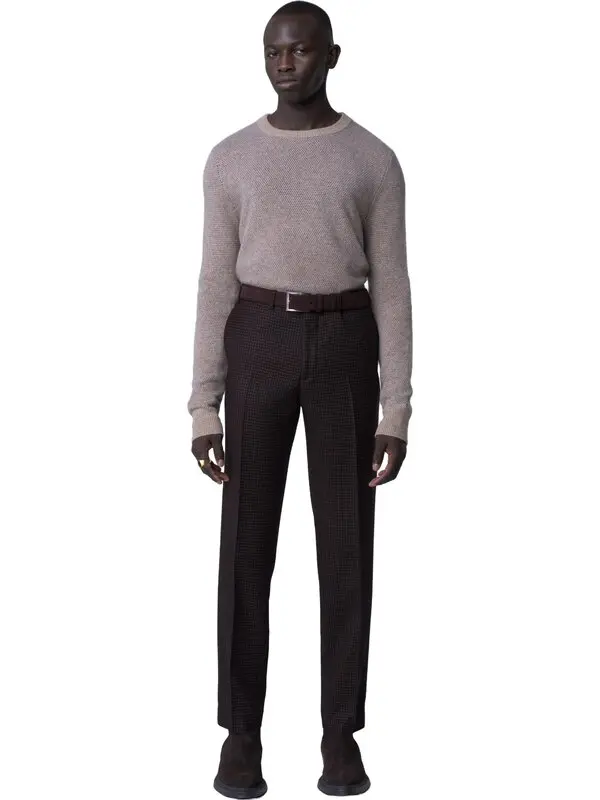 INDOCHINO Monterosso Check Wool Trousers - Brown