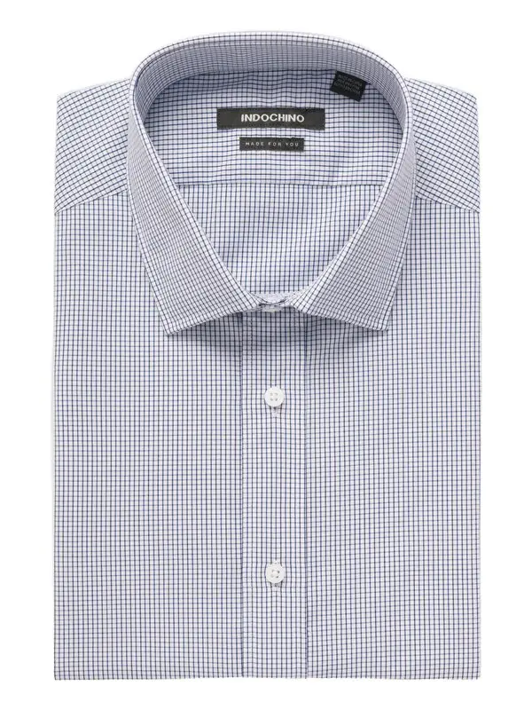 INDOCHINO Helston Anti-wrinkle Microcheck And Navy Shirt - Black