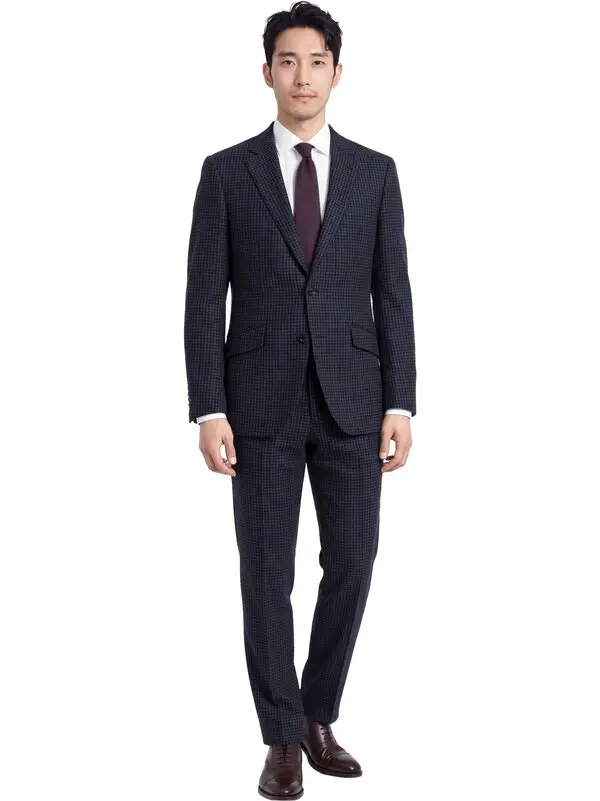 INDOCHINO Montaldo Micro Houndstooth Flannel Suit - Navy