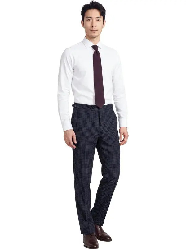INDOCHINO Montaldo Micro Houndstooth Flannel Tailored Pants - Navy