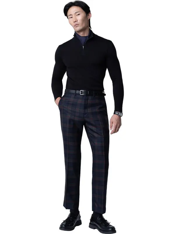 INDOCHINO Mackinlay Tartan Wool Tailored Pants - Navy