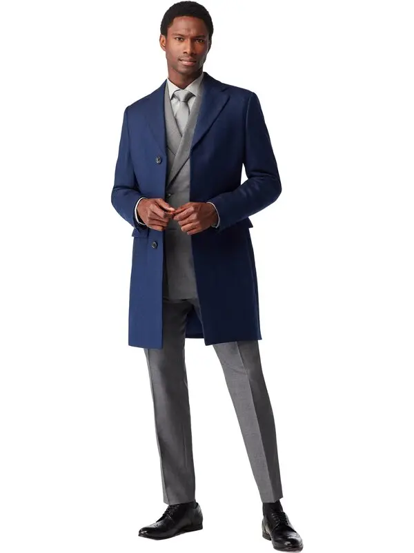 INDOCHINO Heartford Herringbone Navy Overcoat - Blue