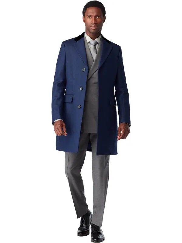INDOCHINO Huntley Herringbone Navy Chesterfield Overcoat - Blue