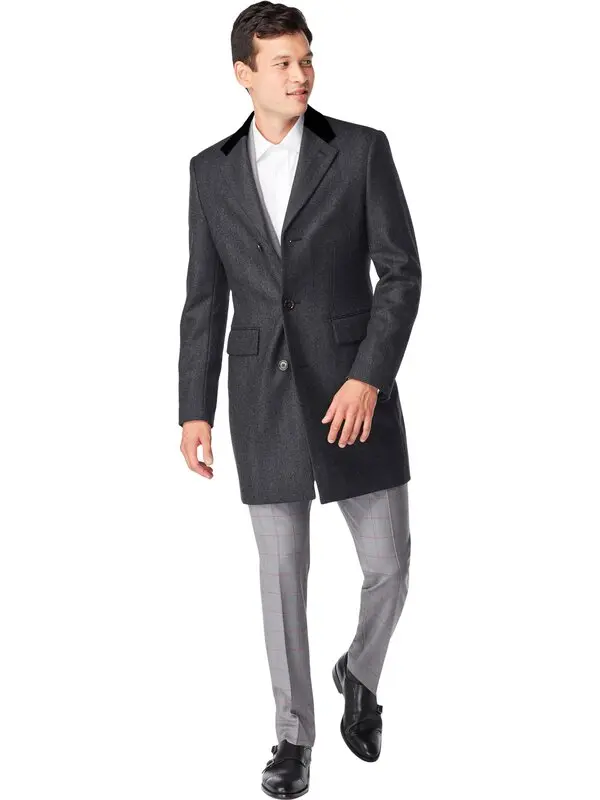 INDOCHINO Huntley Herringbone Quilted Chesterfield Overcoat - Gray
