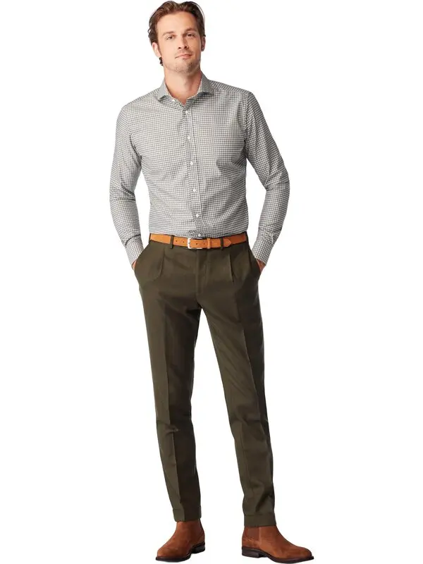 INDOCHINO Prescot Herringbone Wool/silk Tailored Trousers - Olive