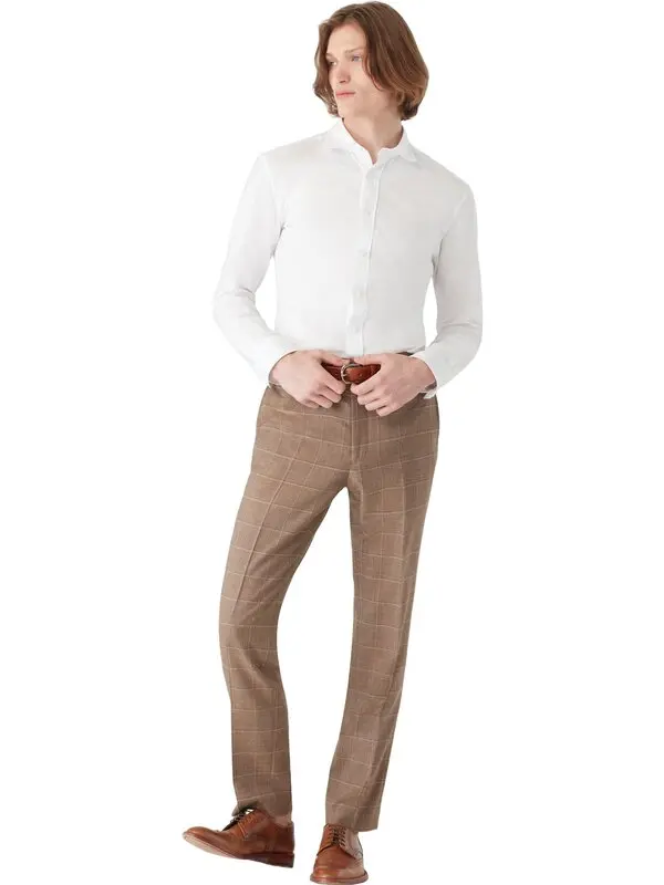 INDOCHINO Kelbrook Check Light Wool Pants - Brown