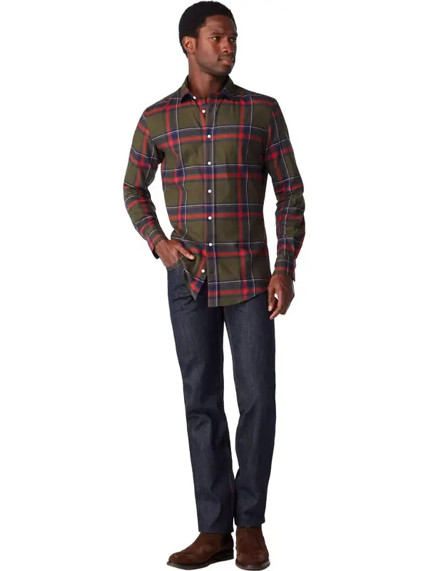 INDOCHINO Foxley Plaid Casual Shirt - Olive