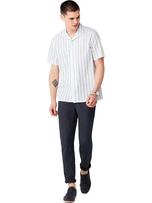 INDOCHINO Stroud Stripe Light Blue Camp Shirt - Navy
