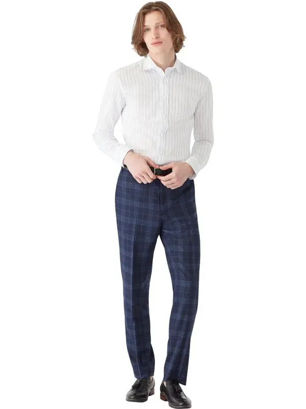 INDOCHINO Kingscourt Basketweave Plaid Wool Trousers - Navy