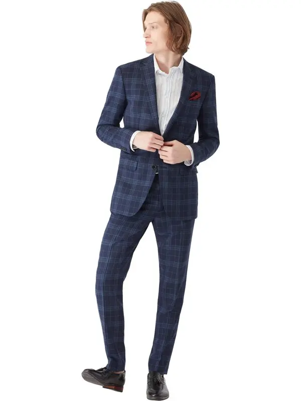INDOCHINO Kingscourt Basketweave Plaid Suit - Navy