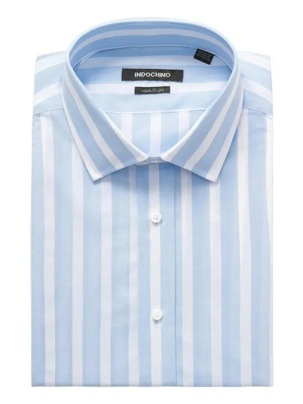 INDOCHINO Stroud Wide Stripe Light White Shirt - Blue