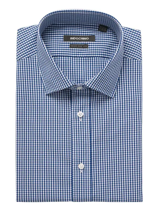 INDOCHINO Helston Anti-wrinkle Gingham Navy Shirt - Blue