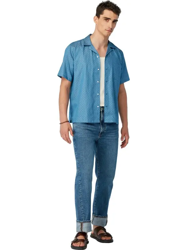 INDOCHINO Lea Floral Print Washed Camp Shirt - Blue