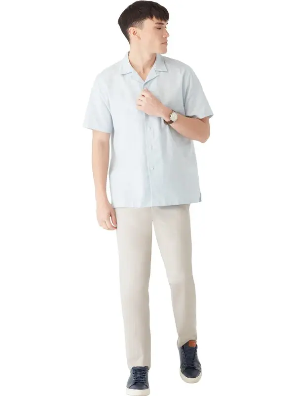 INDOCHINO Sudbury Cotton Linen Light Camp Shirt - Blue