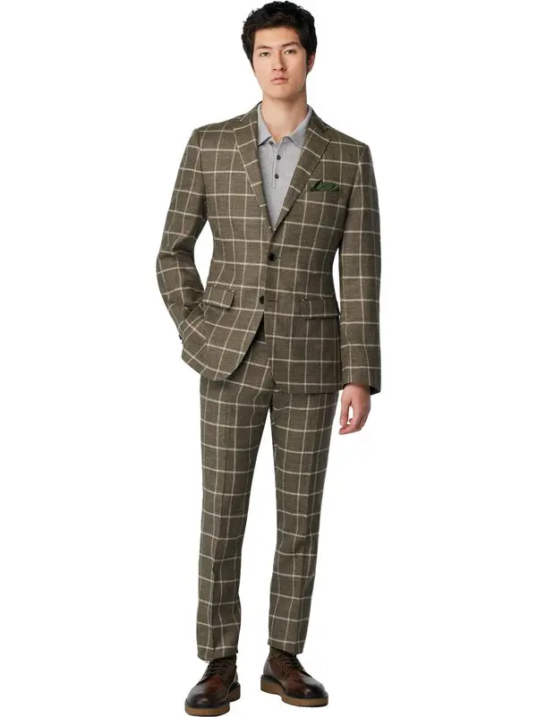 INDOCHINO Madesimo Linen Windowpane Blazer - Olive