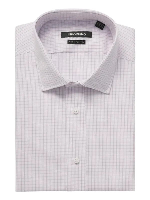 INDOCHINO Helston Anti-wrinkle Microcheck Pink And Gray Shirt - White