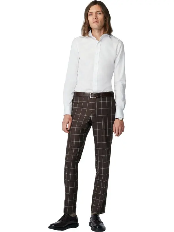 INDOCHINO Lancaster Stretch Windowpane Tailored Pants - Brown