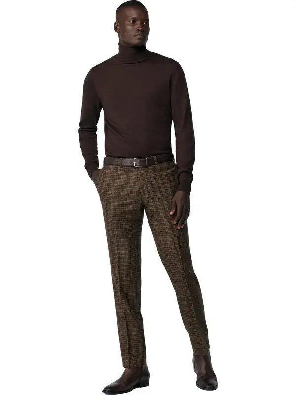 INDOCHINO Newbridge Tweed Wool Stretch Pants - Brown