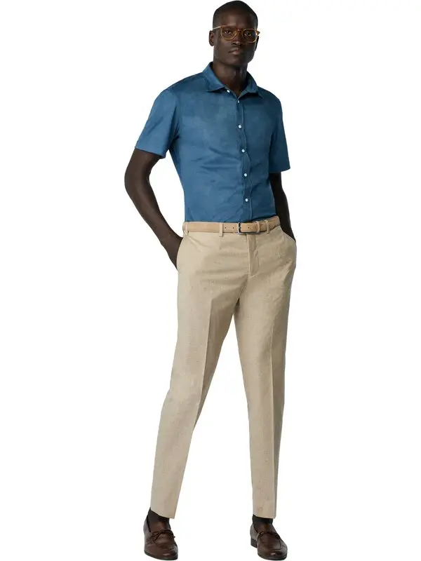 INDOCHINO Lambston Micro Suede Stone Casual Shirt - Blue
