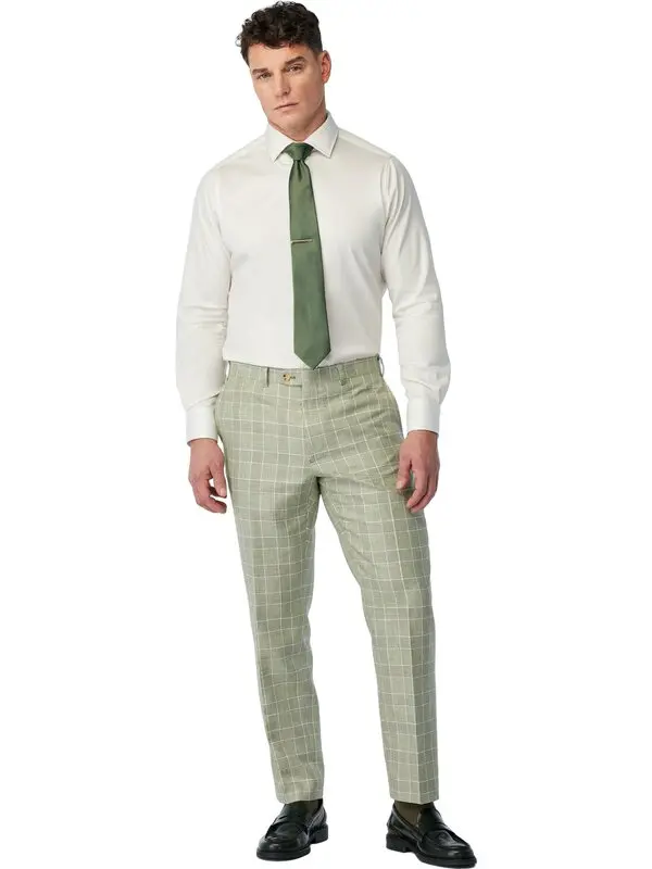 INDOCHINO Outwell Plaid Wool Linen Silk Pants - Green