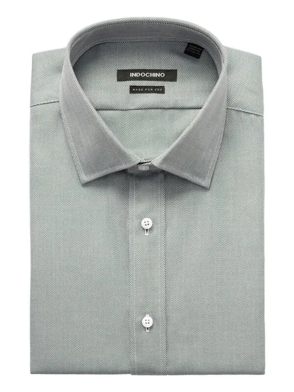 INDOCHINO Hyde Herringbone Sage Shirt - Green