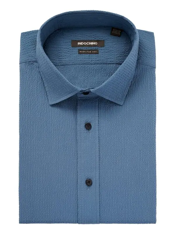 INDOCHINO Oakington Seersucker Stone Shirt - Blue