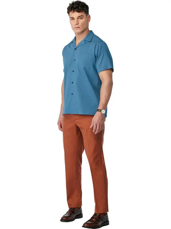 INDOCHINO Oakington Seersucker Stone Camp Shirt - Blue