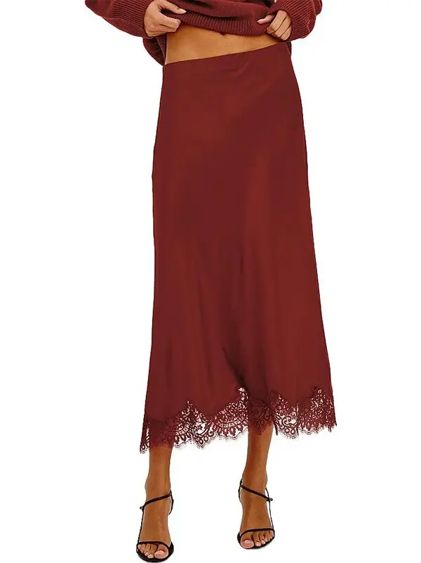 Rails Lace Trim Midi Skirt - Crimson