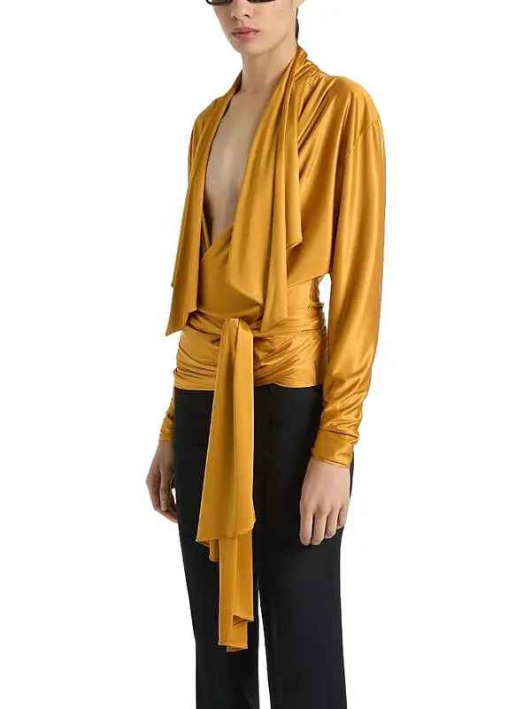 Balmain Flowy Jersey Tie-front Blouse - Orange