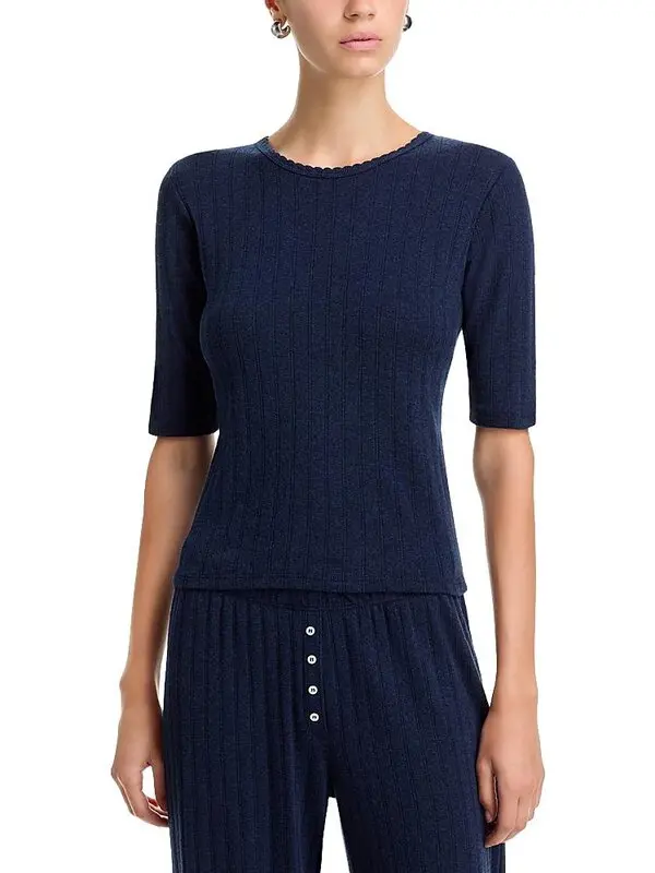 LESET Pointelle Mid-sleeve Tee - Midnight M