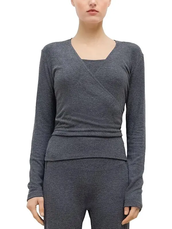 LESET Lauren Crop Wrap Top - Charcoal