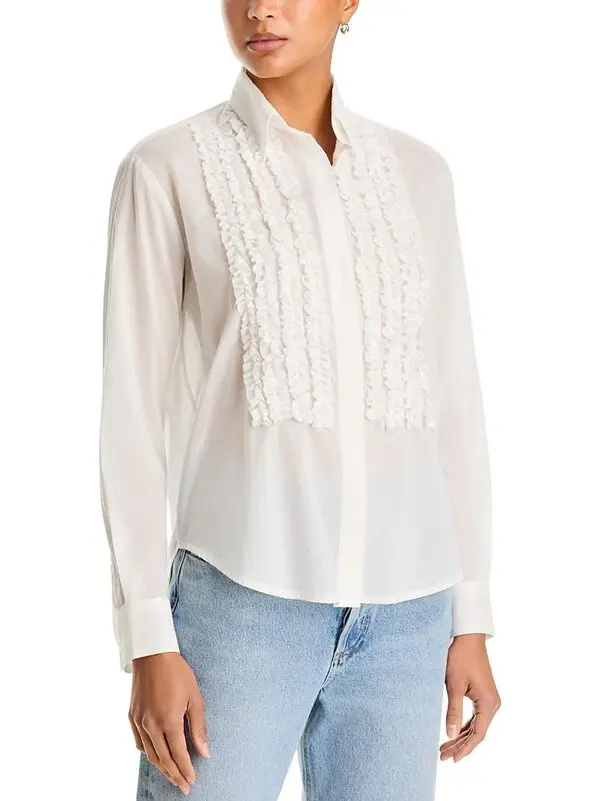 CISSA Cotton Ruffle Front Shirt - White
