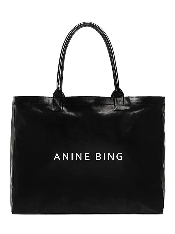 ANINE BING Leo Large Coated Canvas Tote Bag - Black
