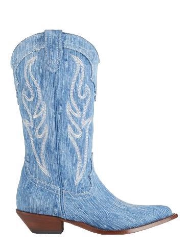 SONORA Embroidered Denim Cowboy Boots - Blue