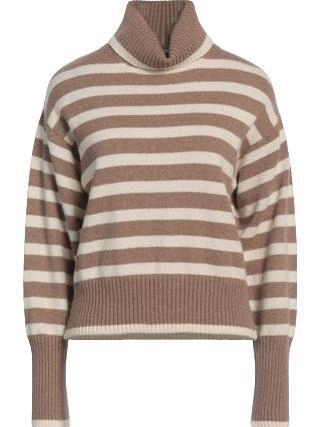 SEMICOUTURE Striped Cashmere Turtleneck - Light Brown