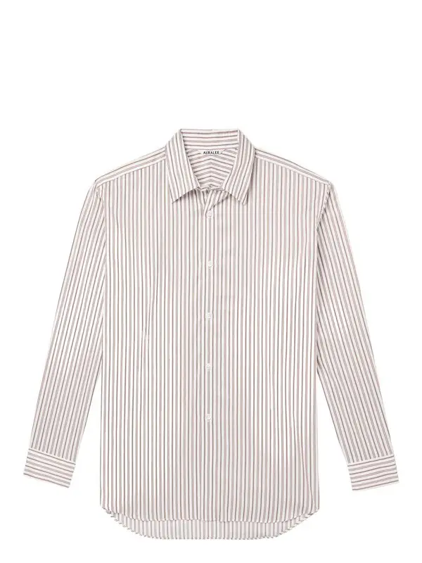 Auralee Striped Cotton And Silk-blend Shirt - Brown