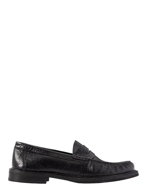 VINNY'S Yardee Tumbled Leather Loafers - Black