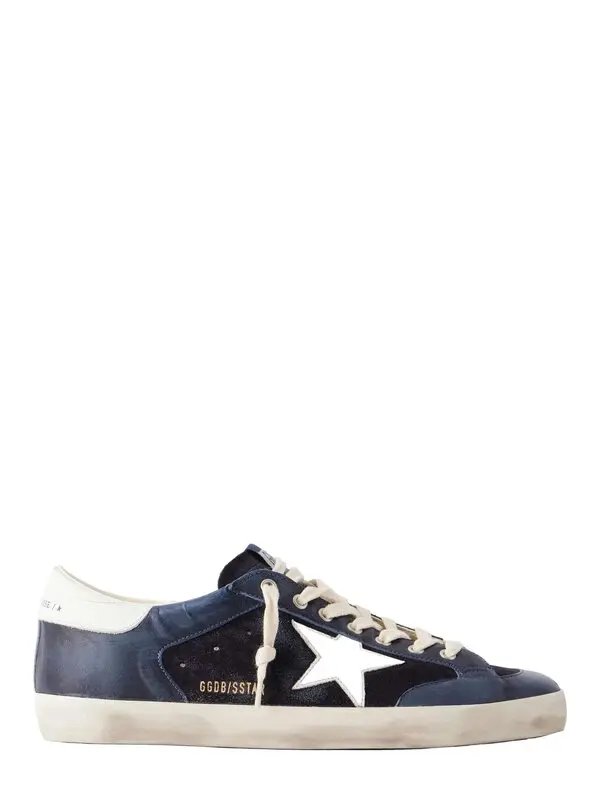 GOLDEN GOOSE Super-star Distressed Suede And Leather Sneakers - Navy