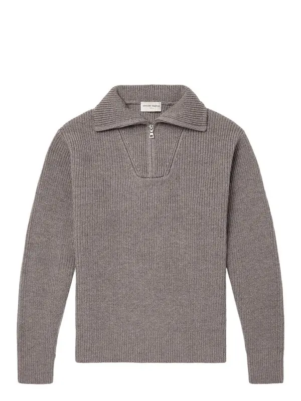 Officine Générale Ribbed Merino Wool Half-zip Sweater - Brown