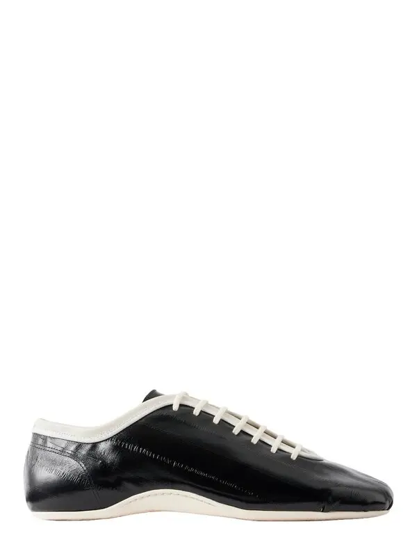 Dries Van Noten Glossed Leather Lace-up Sneakers - Black
