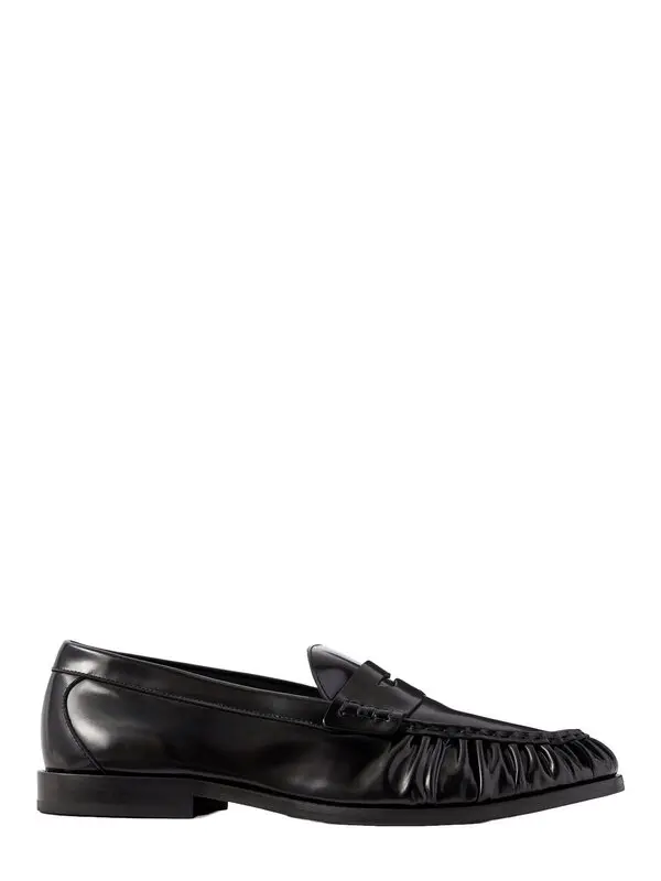 VINNY'S Louee Gathered Leather Loafers - Black