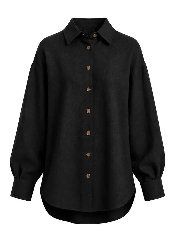 IDYLLO Linen Shirt With Wooden Imitation Buttons - Black
