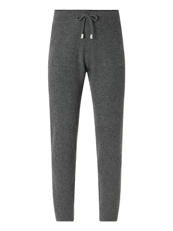 Eleventy Tapered Ribbed Cashmere Drawstring Sweatpants - Gray