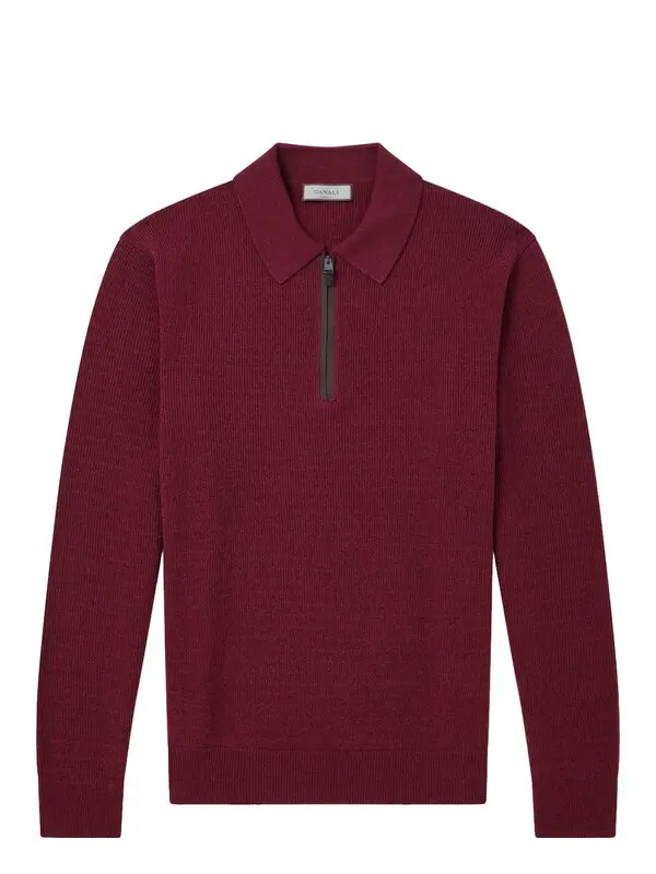 Canali Wool And Cashmere-blend Half-zip Polo Sweater - Red