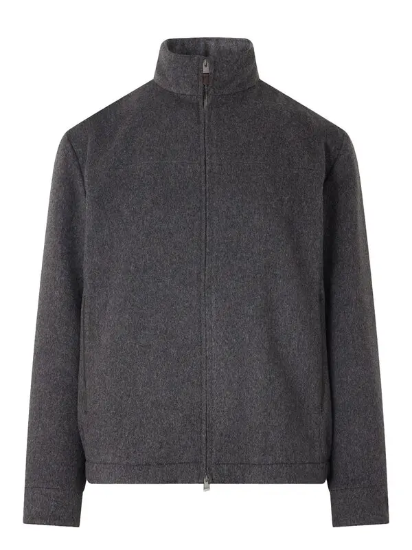 Canali Wool Blouson Jacket With Leather Trim - Gray