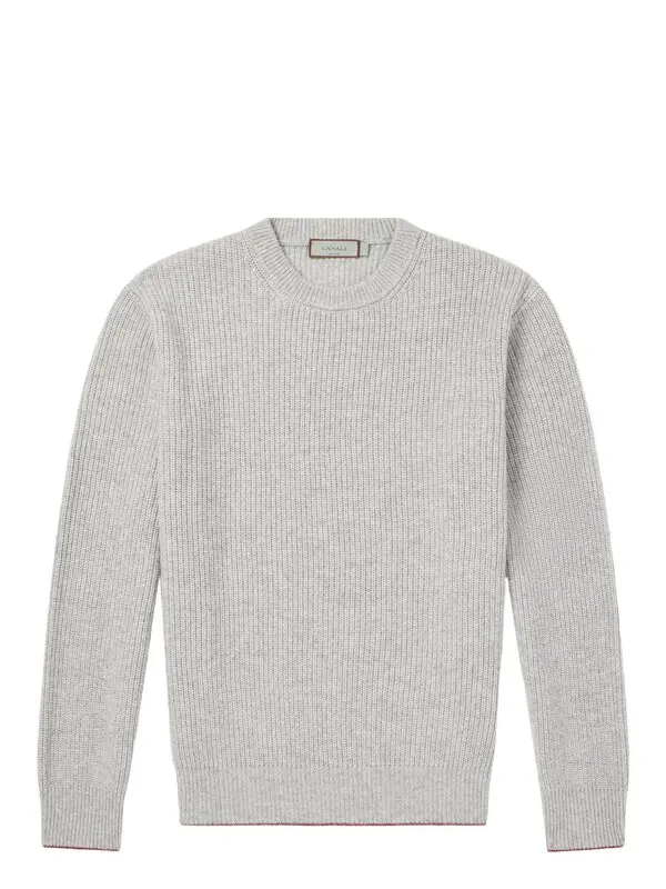 Canali Wool And Cashmere-blend Crew Neck Sweater - Gray