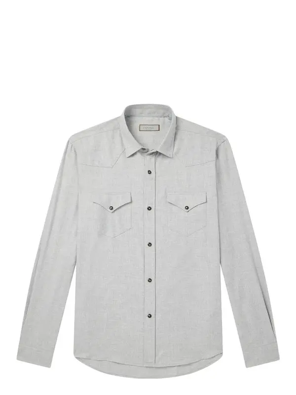 Canali Lyocell And Cotton-blend Herringbone Shirt - Gray