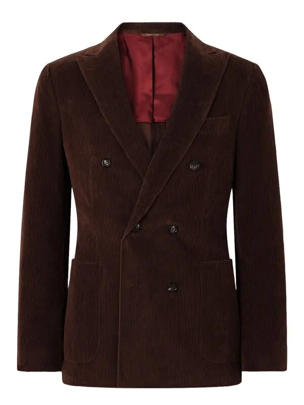 Canali Double-breasted Cotton-corduroy Blazer - Brown