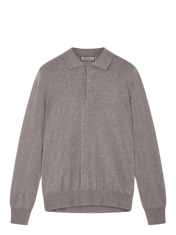 Canali Knited Long-sleeved Polo Shirt - Grey