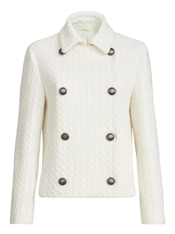 Brunello Cucinelli Cable-knit Double-breasted Blazer - White